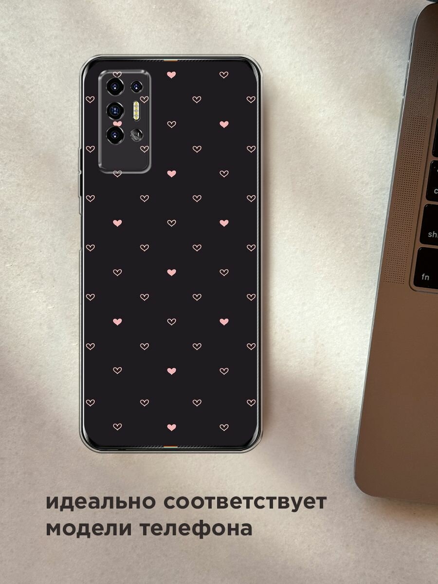 Чехол на Tecno Pova 2 / Текно Пова 2 с принтом "Черный фон и сердечки" — фото 1