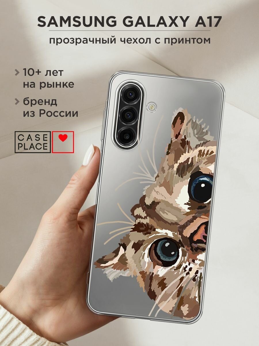 Чехол на Samsung Galaxy A17 / Самсунг А17 с принтом "Любопытный кот", прозрачный