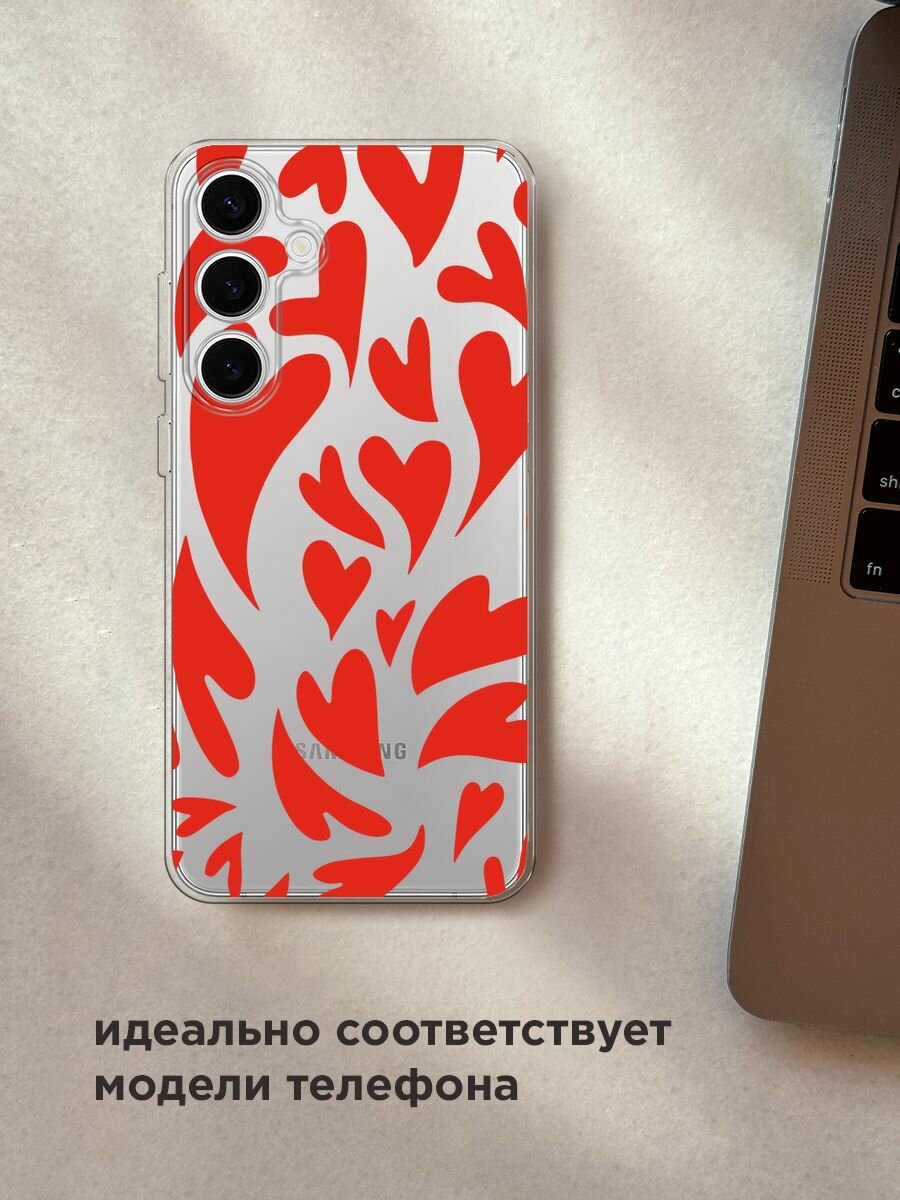 Чехол на Samsung Galaxy S25 FE / Самсунг S25 Фе с принтом "Crazy hearts 2 - 14 февраля", прозрачный — фото 1