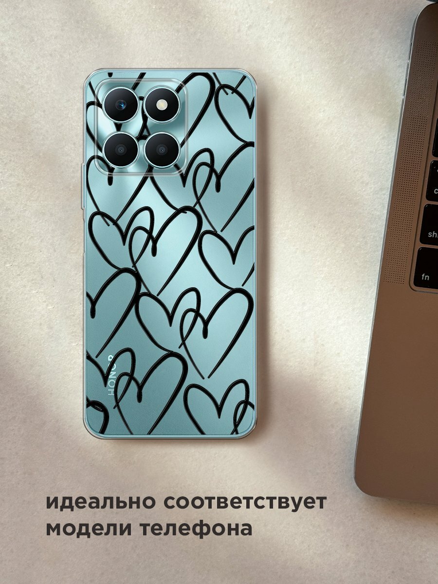 Чехол на Honor X6A / Хонор X6A с принтом "Hearts doodle black 1" — фото 1