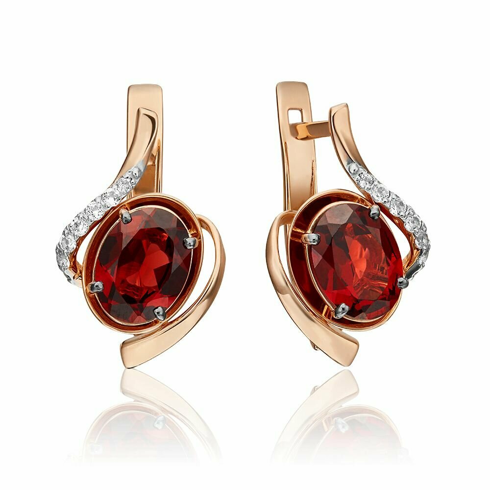 Серьги, красное золото, 585 проба, топаз, гранат