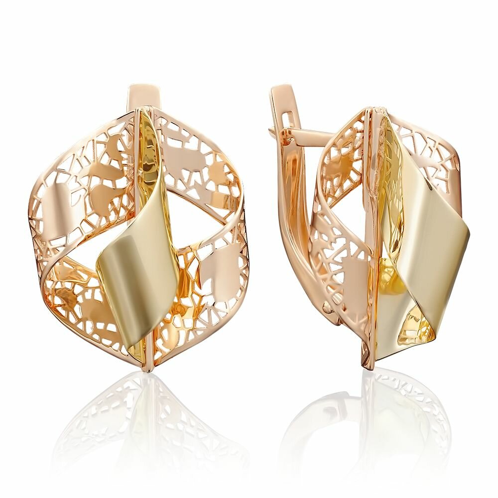 Серьги, комбинированное золото, 585 проба