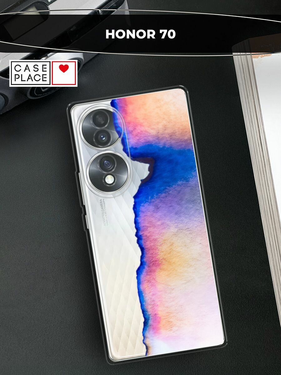 Чехол на Honor 70 / Хонор 70 с принтом Синяя акварель, прозрачный