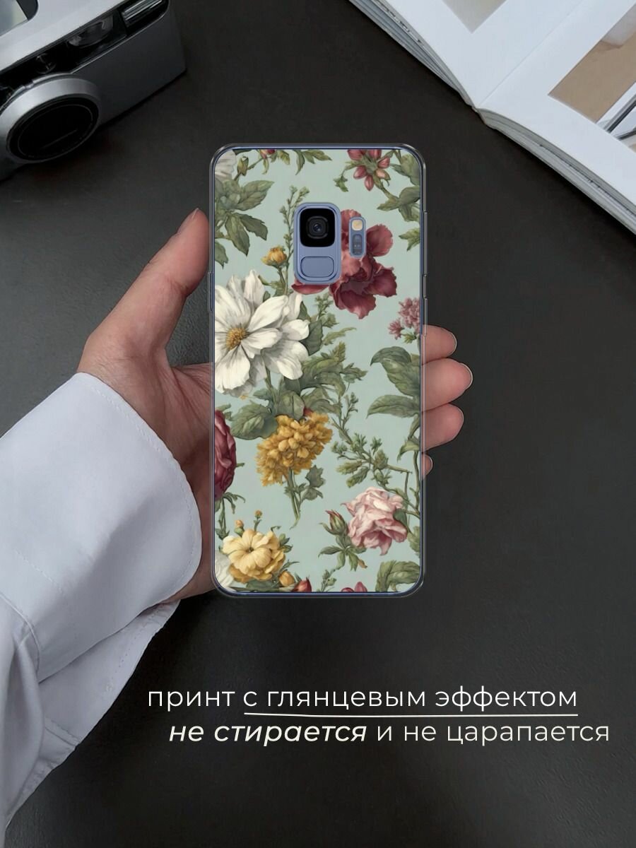 Чехол на Samsung Galaxy S9 / Самсунг Галакси С9 с принтом Акварельные красные цветы — фото 1