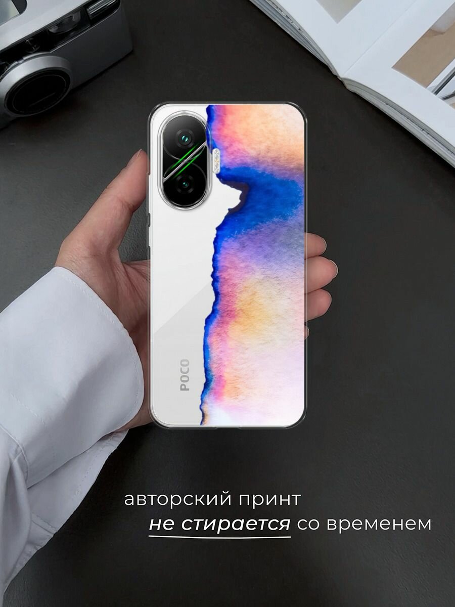 Чехол на Poco F7 / Поко F7 с принтом Синяя акварель, прозрачный — фото 1