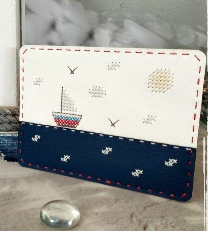 Набор для вышивания крестом НеоКрафт визитница "Морская", горизонтальная 8Х11 см, Лодки Море