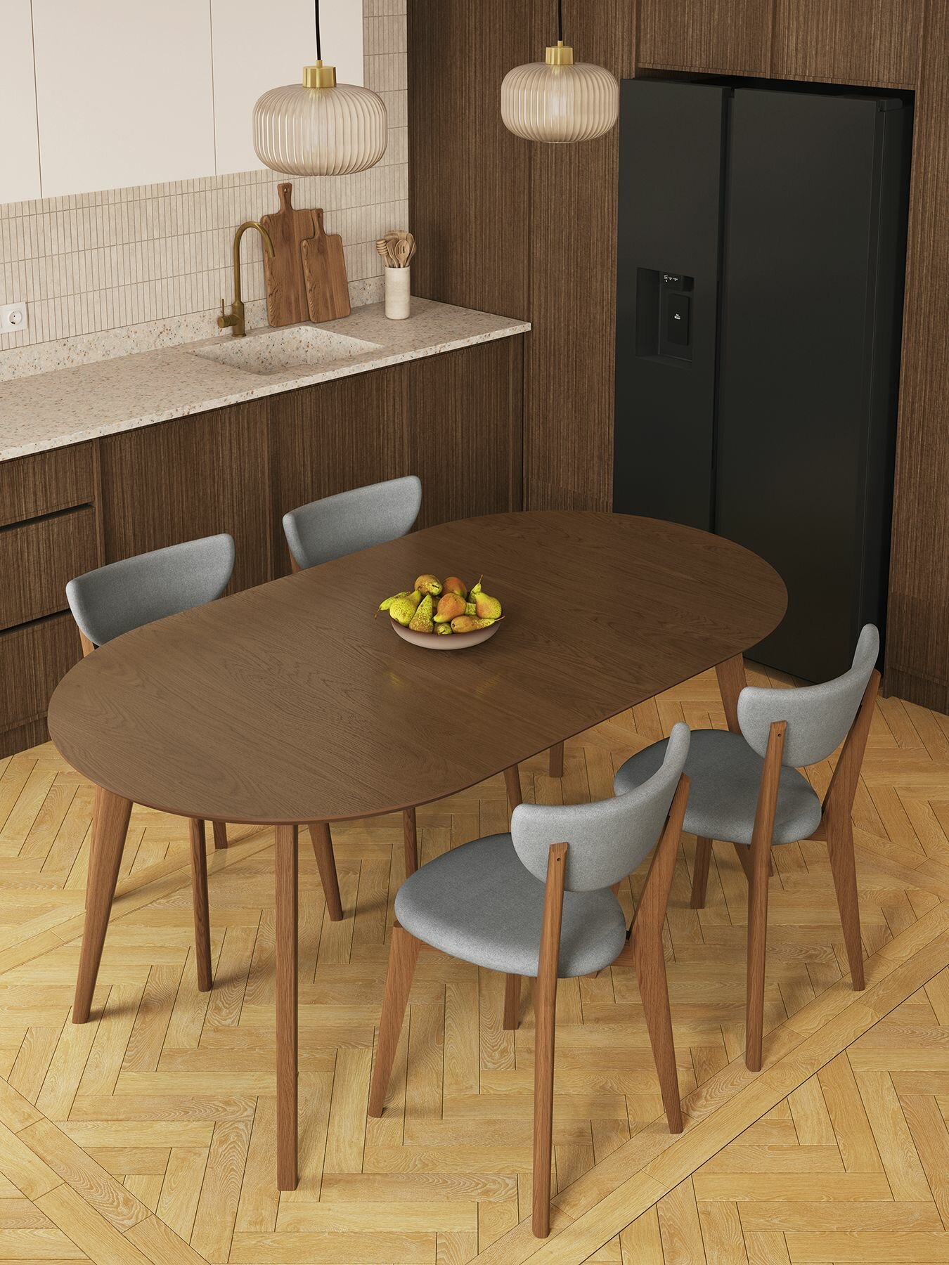 Стол раздвижной кухонный круглый обеденный, 100-180 см, орех, большой - Rogoletto Comfort