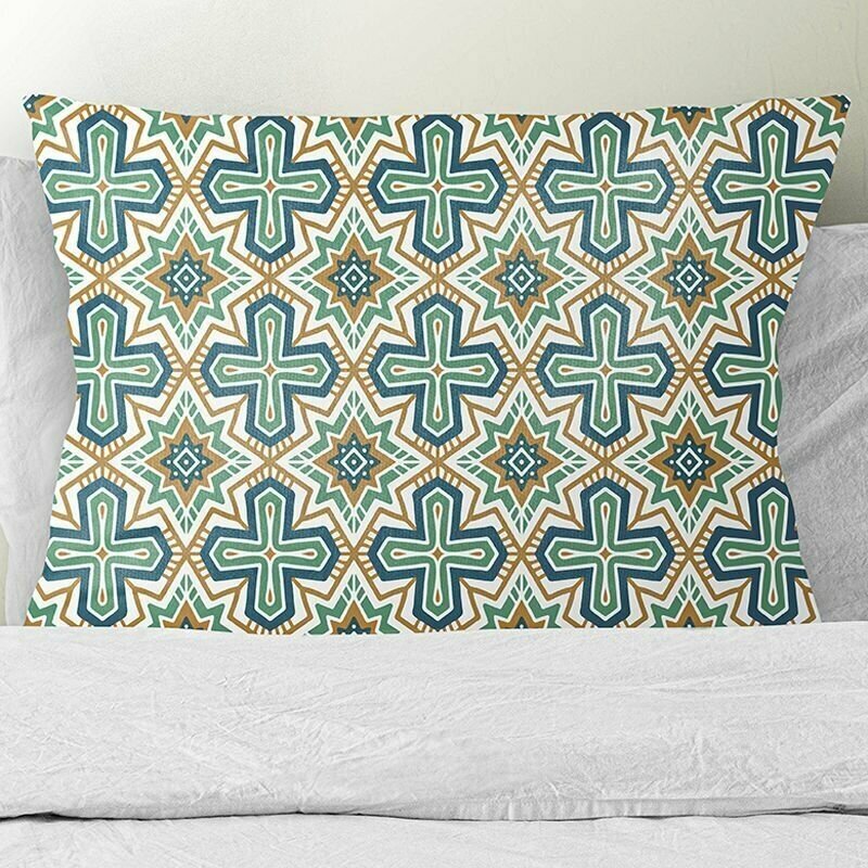 Подушка декоративная Марокканские узоры Бирюзовый калейдоскоп велюр 30х50