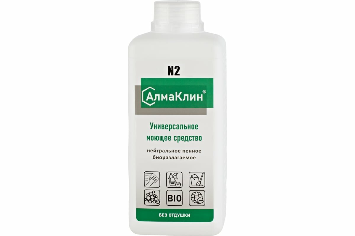 ООО "базовая дезинфекция" АлмаКлин N2, Нейтральное универсальное моющее средство (без отдушки) 1л. крышка N2-1Л