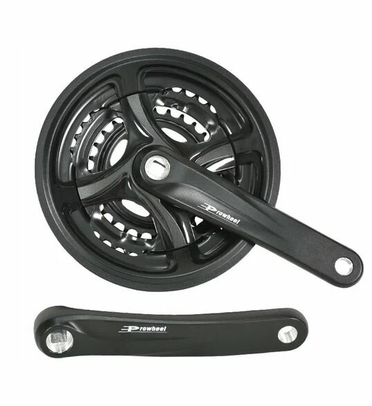 Шатуны-система Prowheel, 3 скорости, 22/32/42 зуба, сталь с защитой; шатуны 170мм, алюминий, под квадрат, черные
