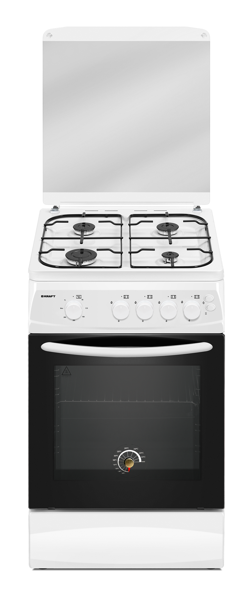 Плита газовая KRAFT KF-FSK 5404AGWG /бел,50*63, стекл. крышка, подсветка, розж, термометр, г/к/