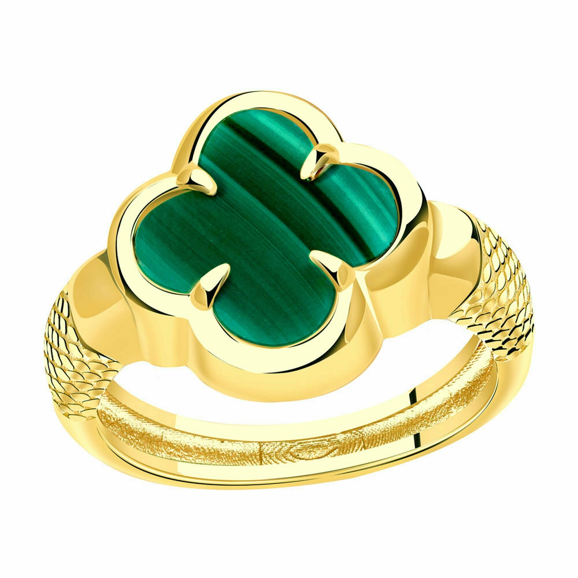 Кольцо, желтое золото, 585 проба, малахит