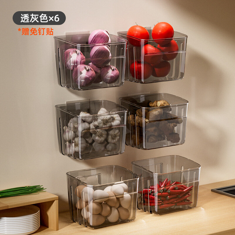Корзина для хранения лука, чеснока и имбиря, настенная, многофункциональная, прозрачная, серая