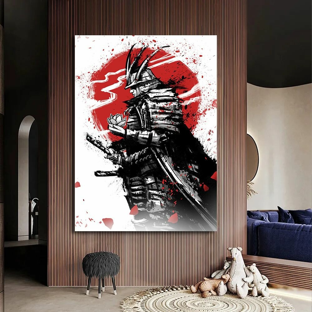 Картина "Самурай", на холсте, 30x40 см, на подрамнике, с креплением "крокодил"