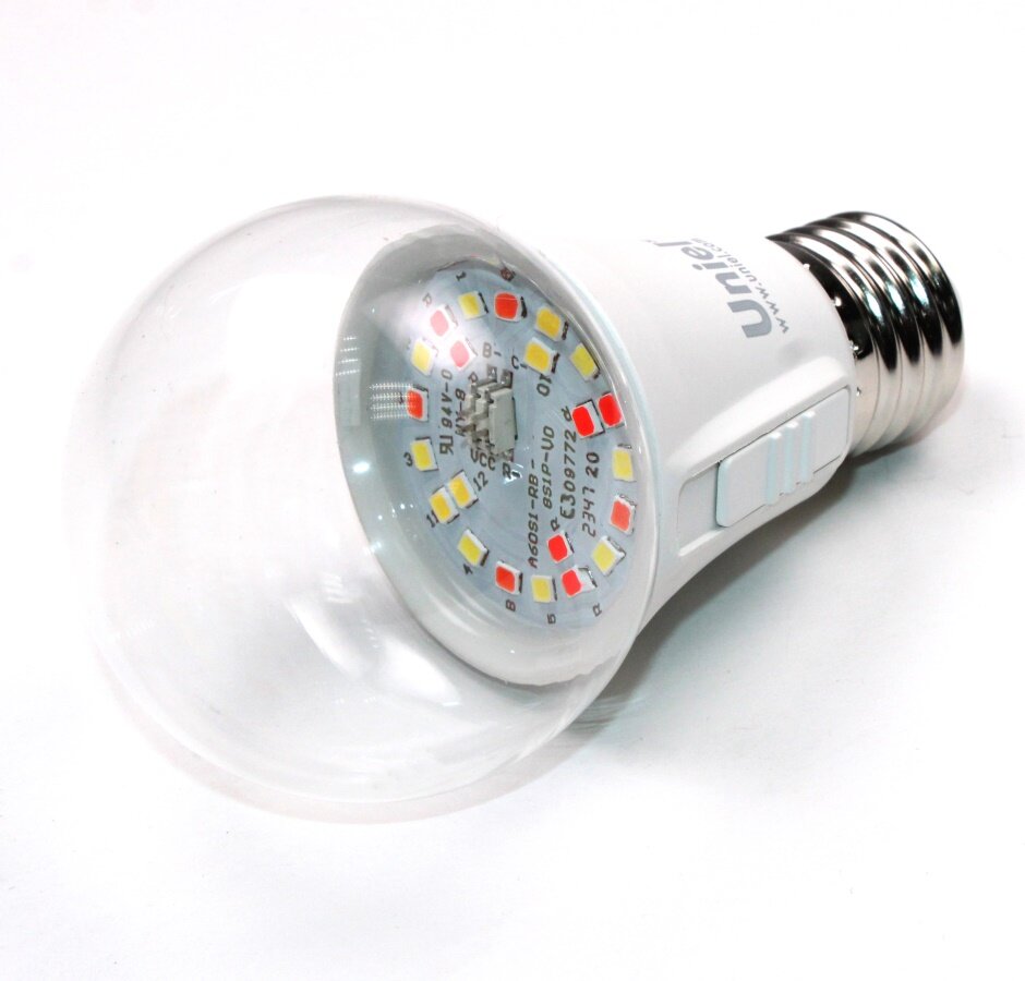 Лампа светодиодная Uniel 3 спектра фитолампа для растений E27 10W 18 мкмоль/c 111x60 прозрачная LED-A60-10W/SPM3/E27/CL