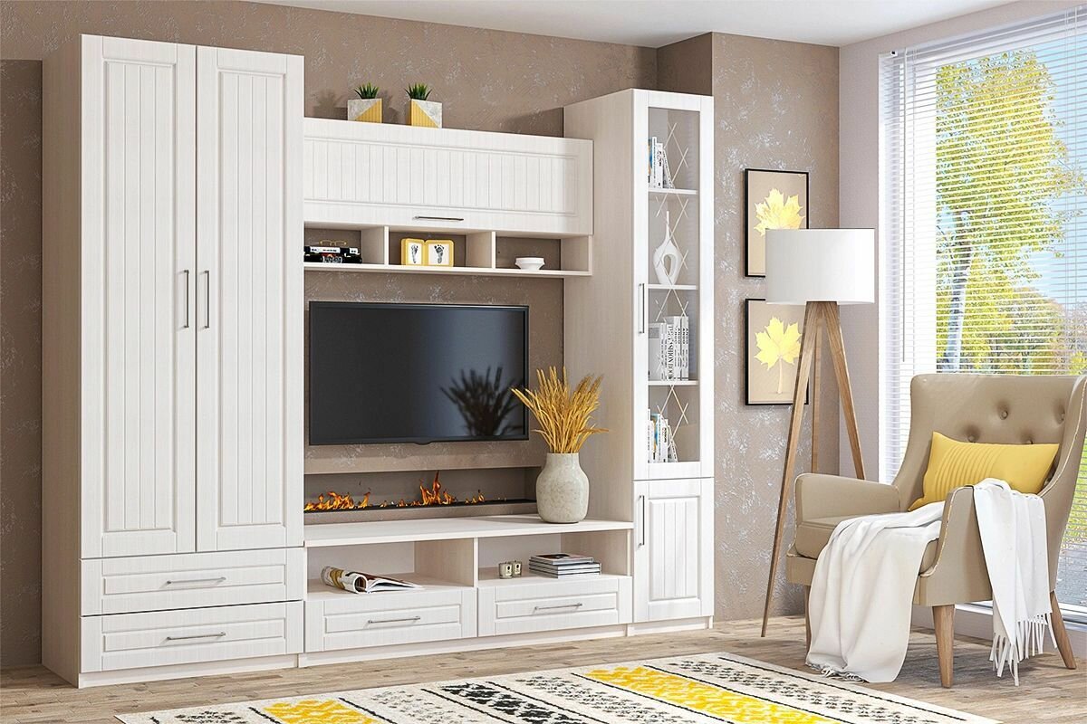 Комплект мебели для гостиной Аллегро 9 МДФ композиция 1 Сандал белый/Бодега белая