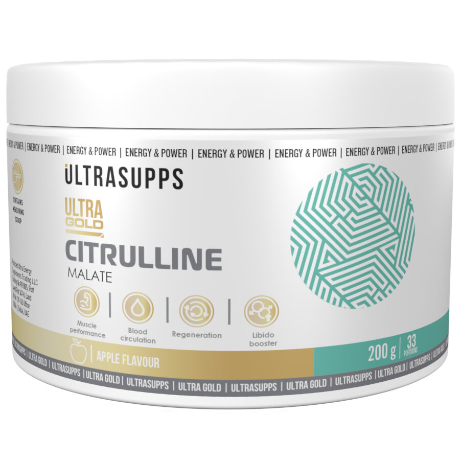 UltraSupps Ultra Gold Citrulline 200 гр Яблоко. Пампинг и продление тренировки. Произведено в Дубае