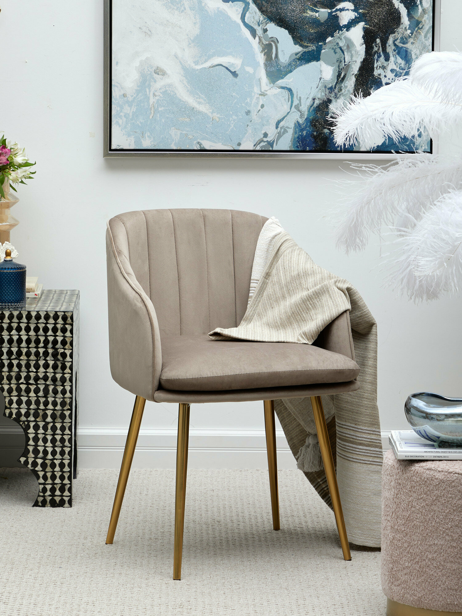 51-081 Кресло 55 х 56 х 78см, металл, полиуретан, велюр, Glasar