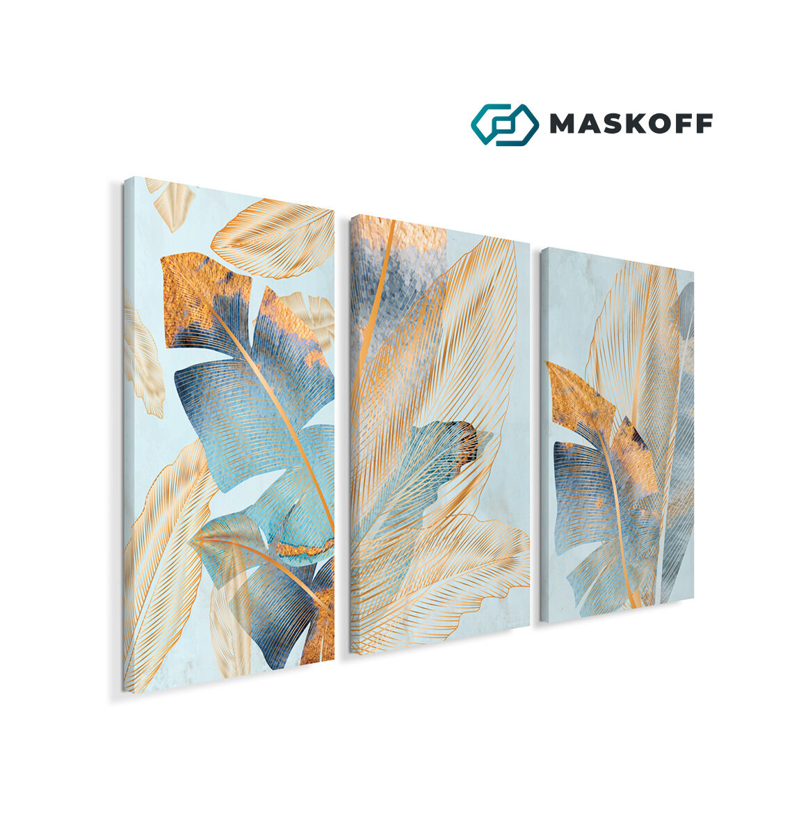Большая модульная картина "Золотой лист", (гарантия от выцветания!), из 3 частей 102 х 57 см, MaskOff