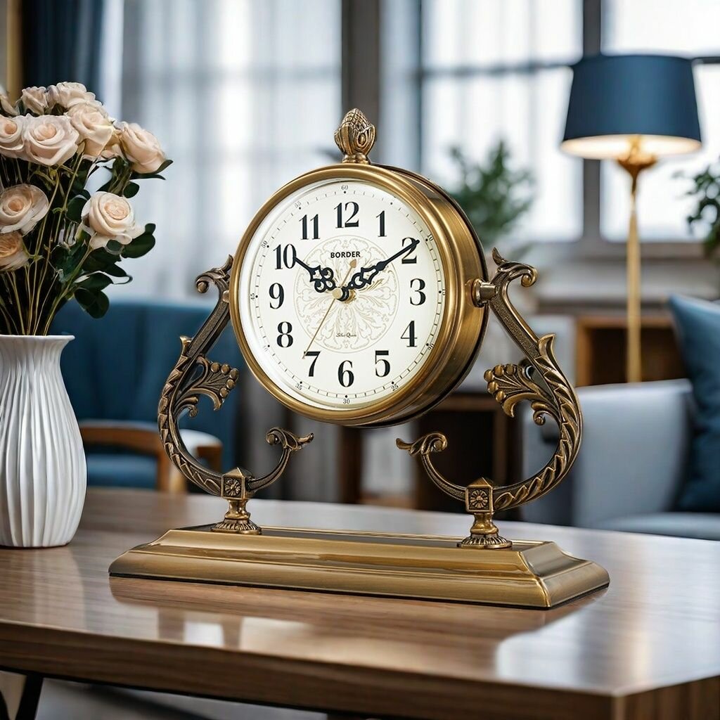 Настольные каминные часы, Старинный европейский стиль, бесшумный, Сплав с медным покрытием, циферблат с принтом, кварцевый механизм, Форма виноградной лозы