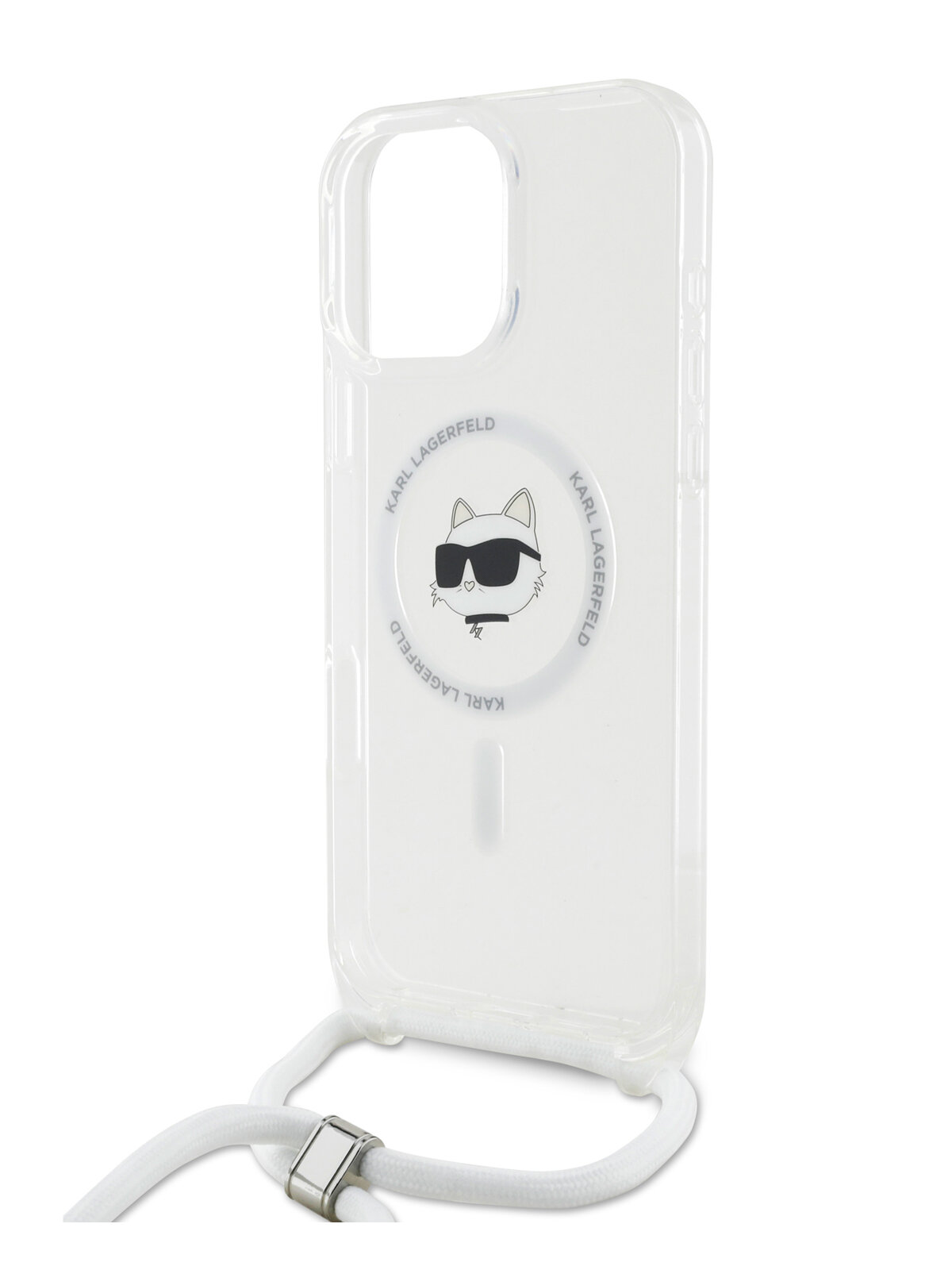 Lagerfeld для iPhone 16 Pro Max чехол Crossbody PC/TPU NFT Choupette Head Hard Trsp (MagSafe) + Cord