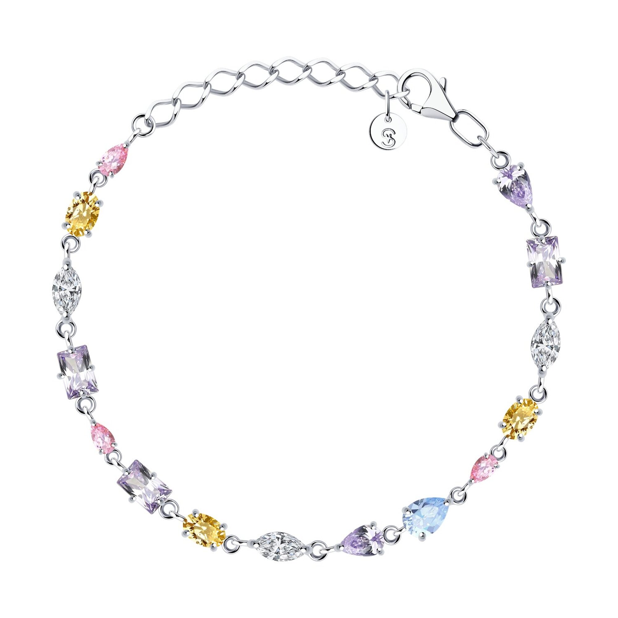 Браслет, серебро, 925 проба, родирование, фианит