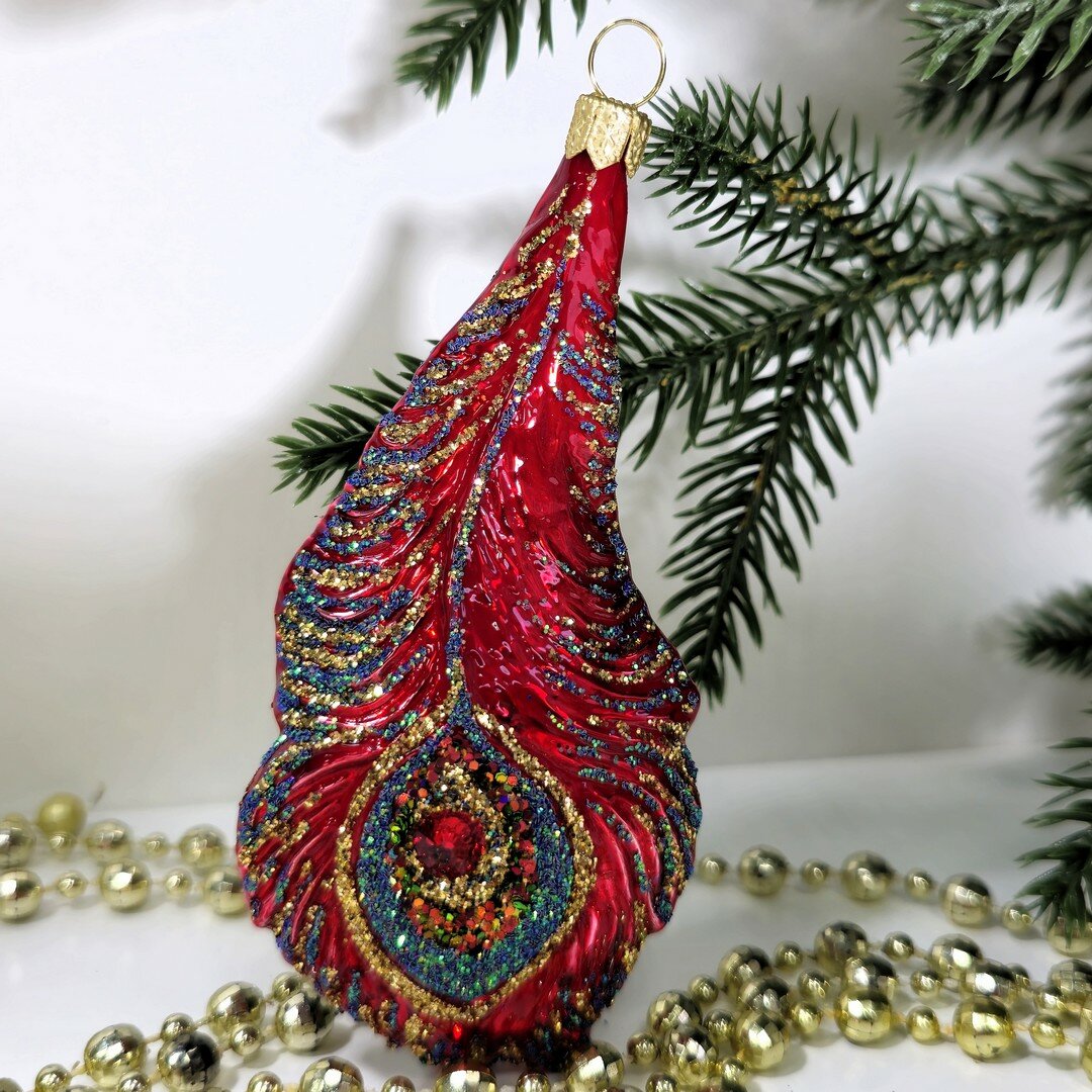 Irena-Co стеклянная елочная игрушка Перо Жар Птицы (11х5,5х3см)