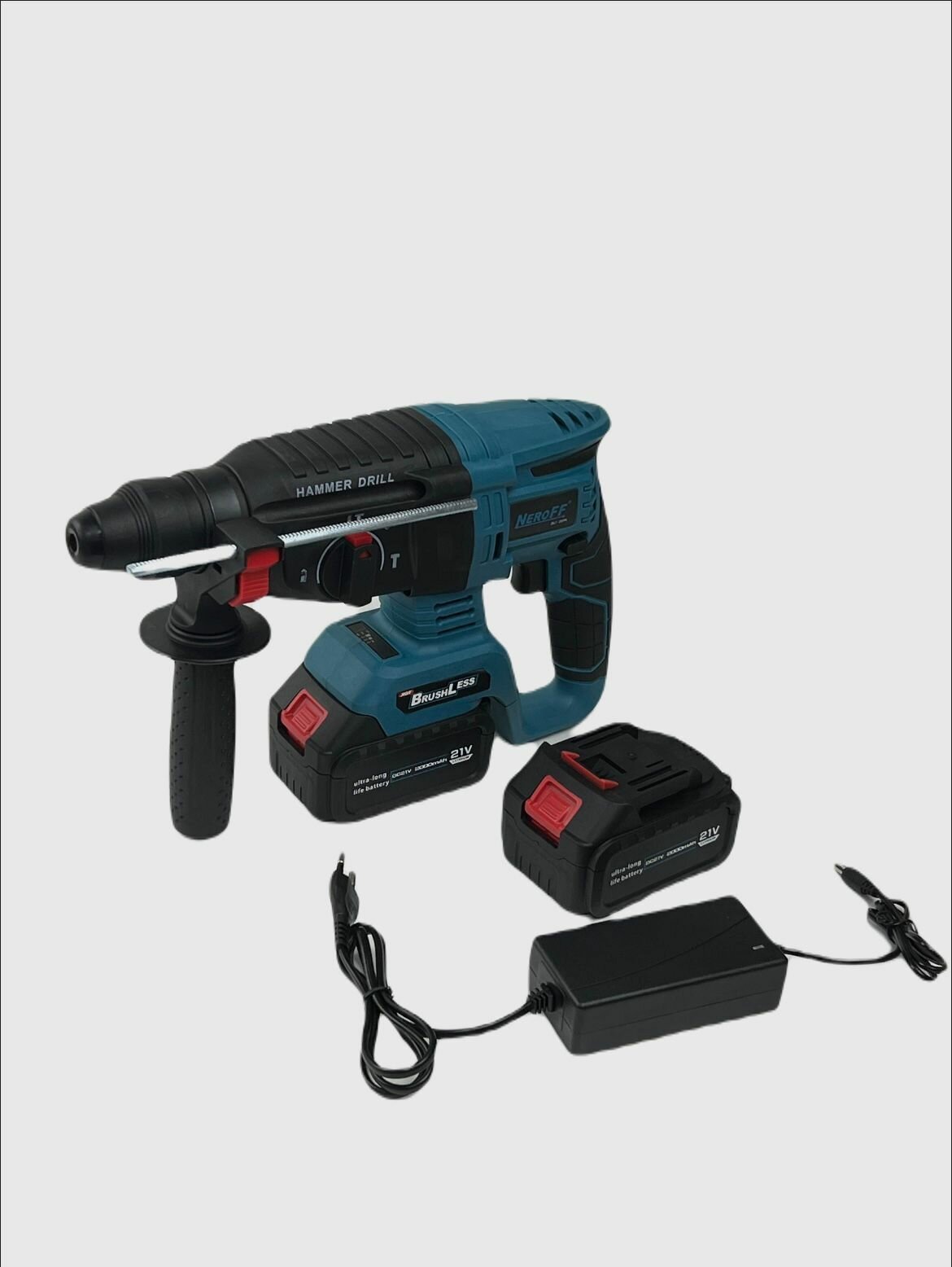 Перфоратор-Электрическая дрель с бесщеточным аккумулятором, 4 функции, ударная дрель, электроинструмент,2 АКБ и ЗУ