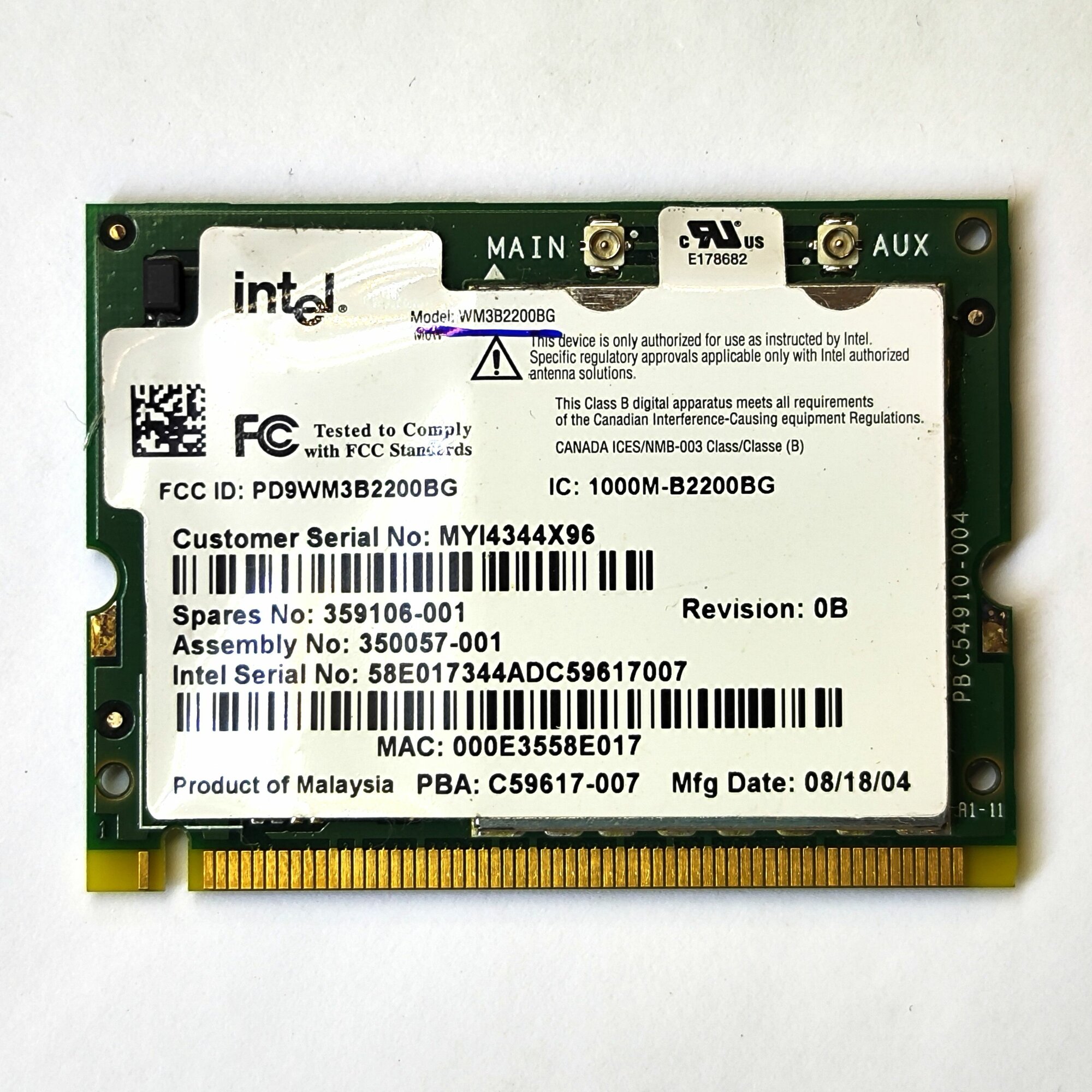 Сетевой модуль Wi-Fi адатер для интернета WiFi сетевая карта mini PCI-E Intel WM3B2200BG для ноутбука