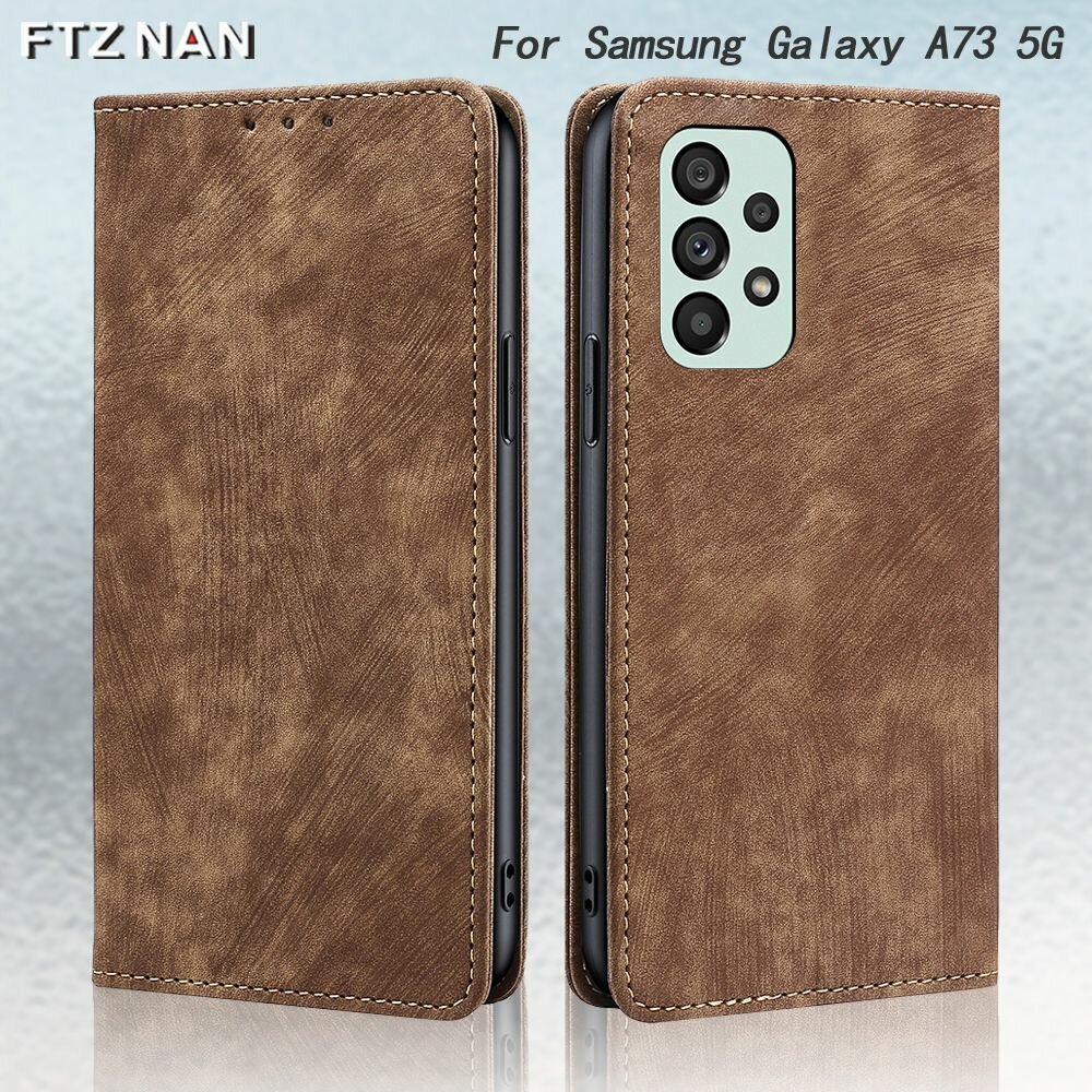 Чехол-книжка подходит на Самсунг Галакси А73/ чехол кожи для Samsung Galaxy A73 5G, коричневый