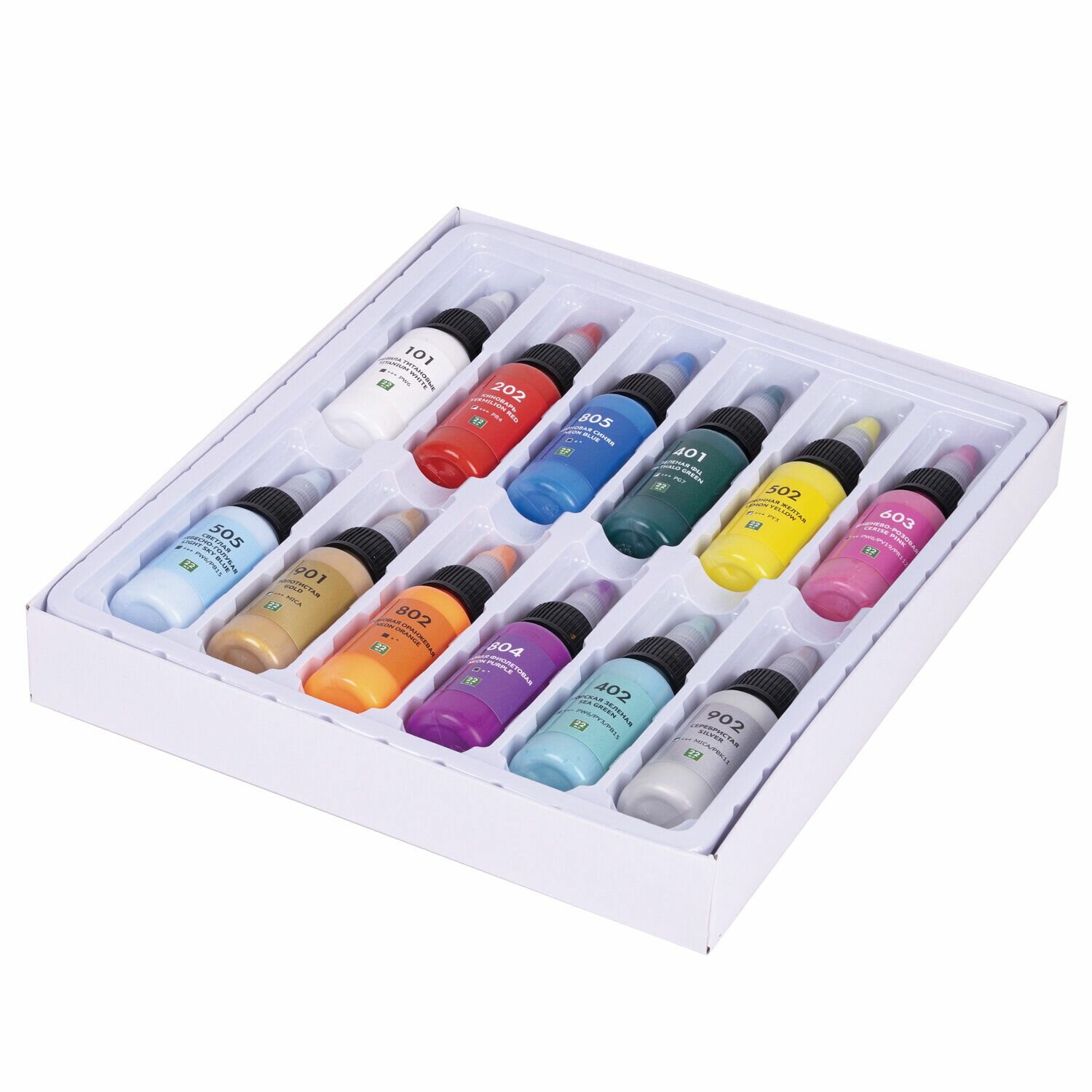 Краски акриловые Brauberg для техники, Флюид Арт, Pouring Paint, 12 цветов по 22 мл, Art Classic