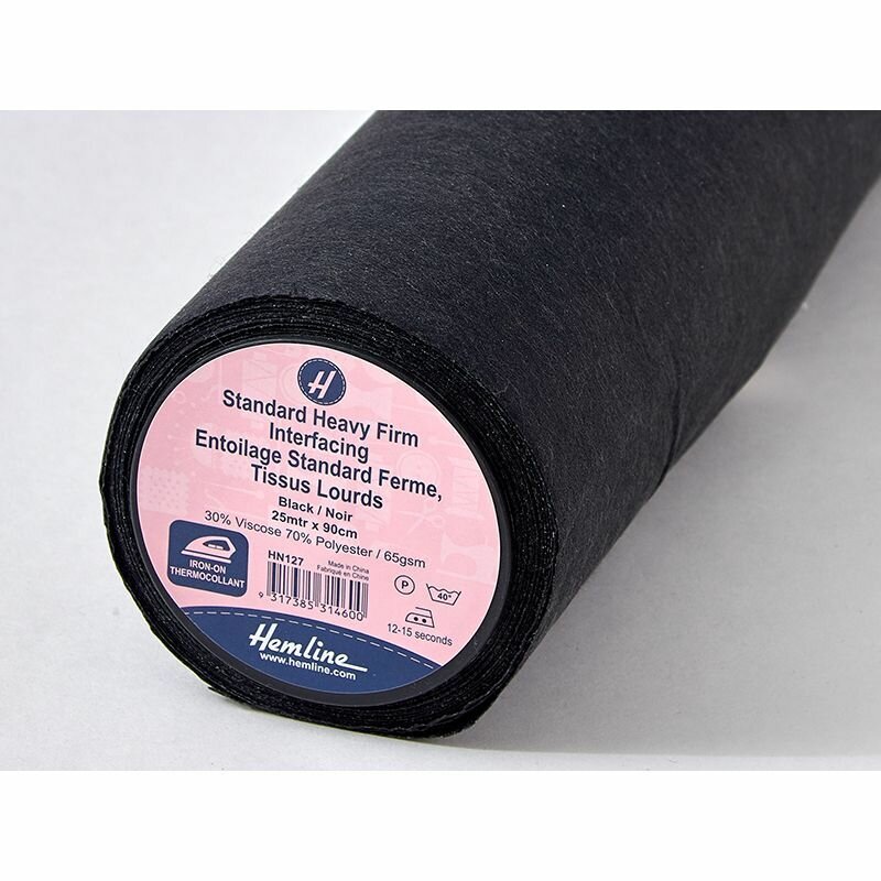 Флизелин HEMLINE Средней жесткости, клеевой, односторонний, черный, 25 м
