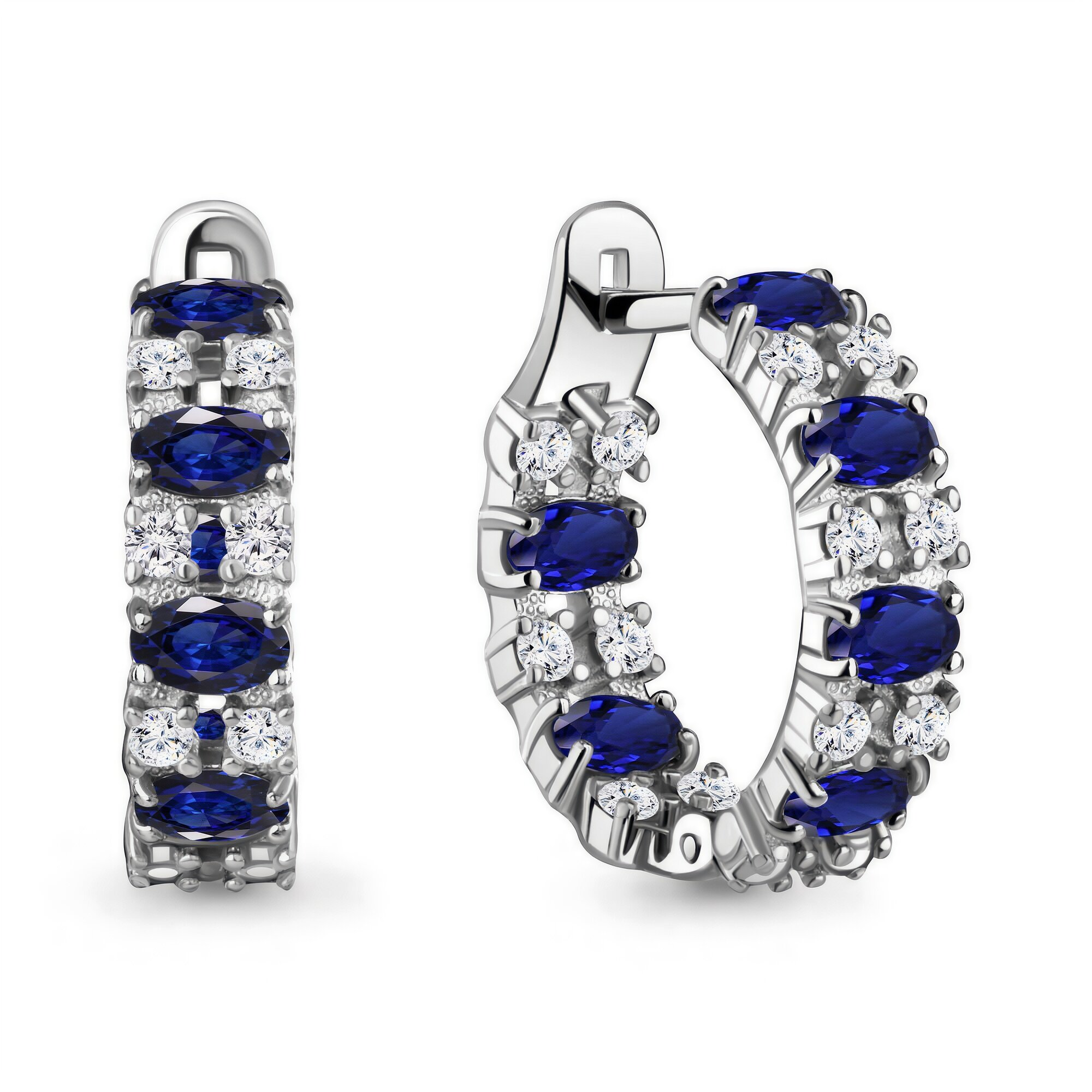 Серьги, серебро, 925 проба, родирование, фианит, сапфир синтетический