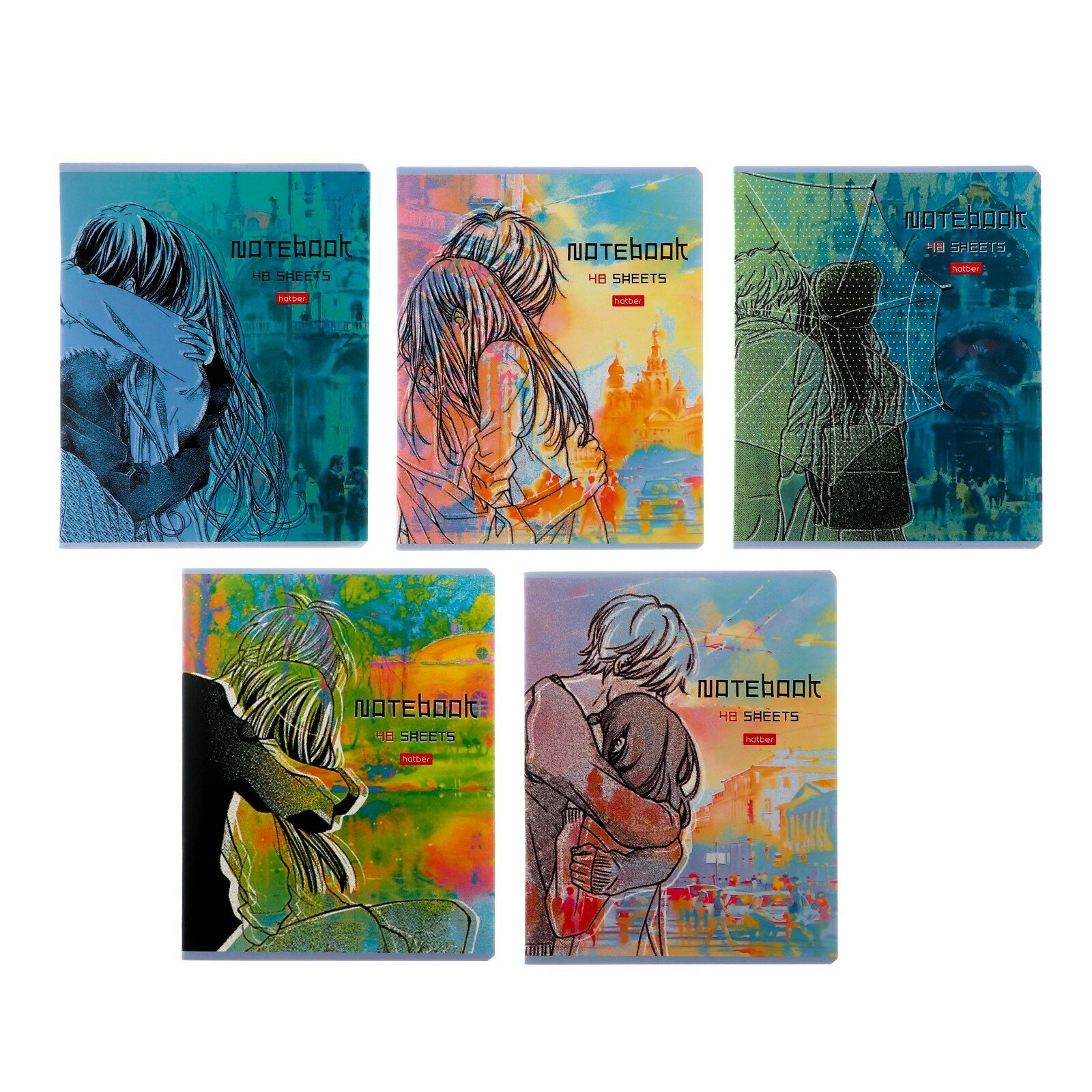 Общая тетрадь 48 листов А5 в клетку "Любовь" Hatber. Набор 5шт