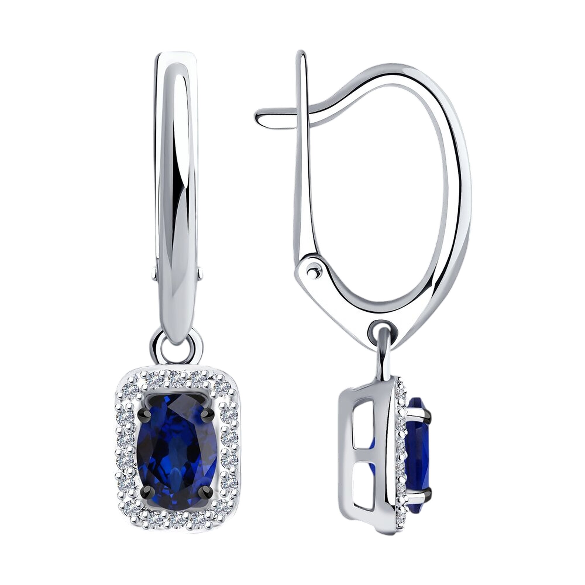 Серьги, белое золото, 585 проба, бриллиант, сапфир