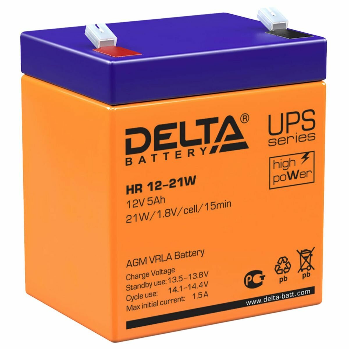 Аккумулятор UPS 12В 5А. ч Delta HR 12-21 W