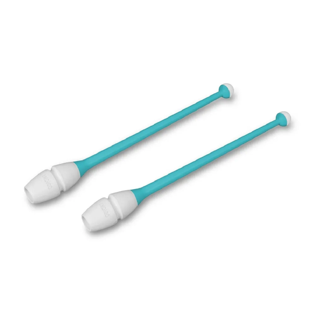 Булавы для художественной гимнастики Indigo, вставляющиеся, 41 см, бирюзово-белый