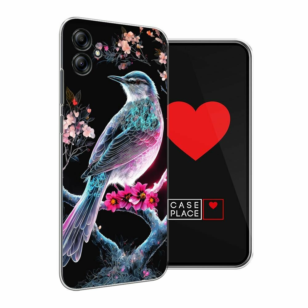Чехол на Samsung Galaxy A04e / Самсунг A04e с принтом "Птица на цветущем дереве" — фото 1