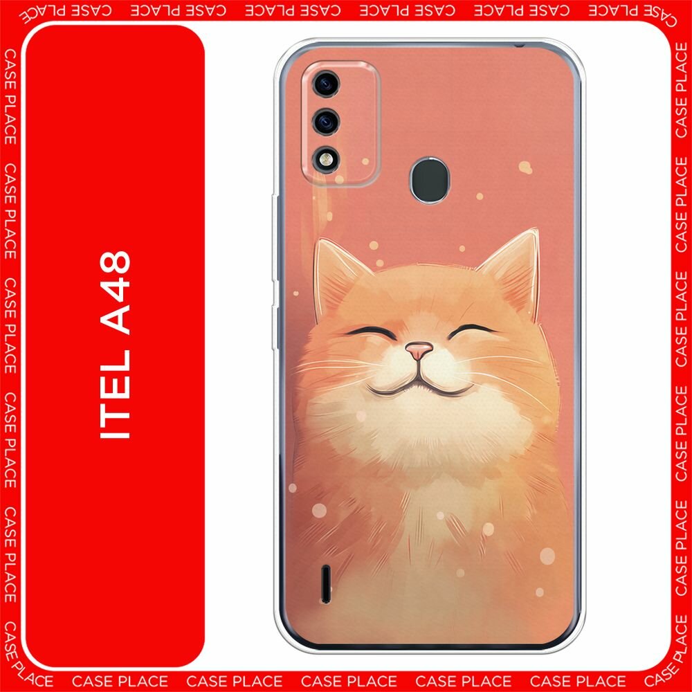 Чехол на Itel A48 / Ител А48 с принтом "Довольный рыжий котик"