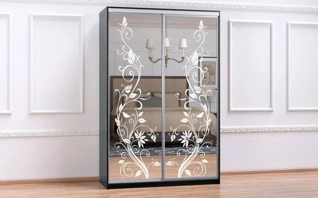 Шкаф купе для одежды Софино 2, с пескострйным рисунком, 80х45х240, платяной, цвет дуб крафт золотой