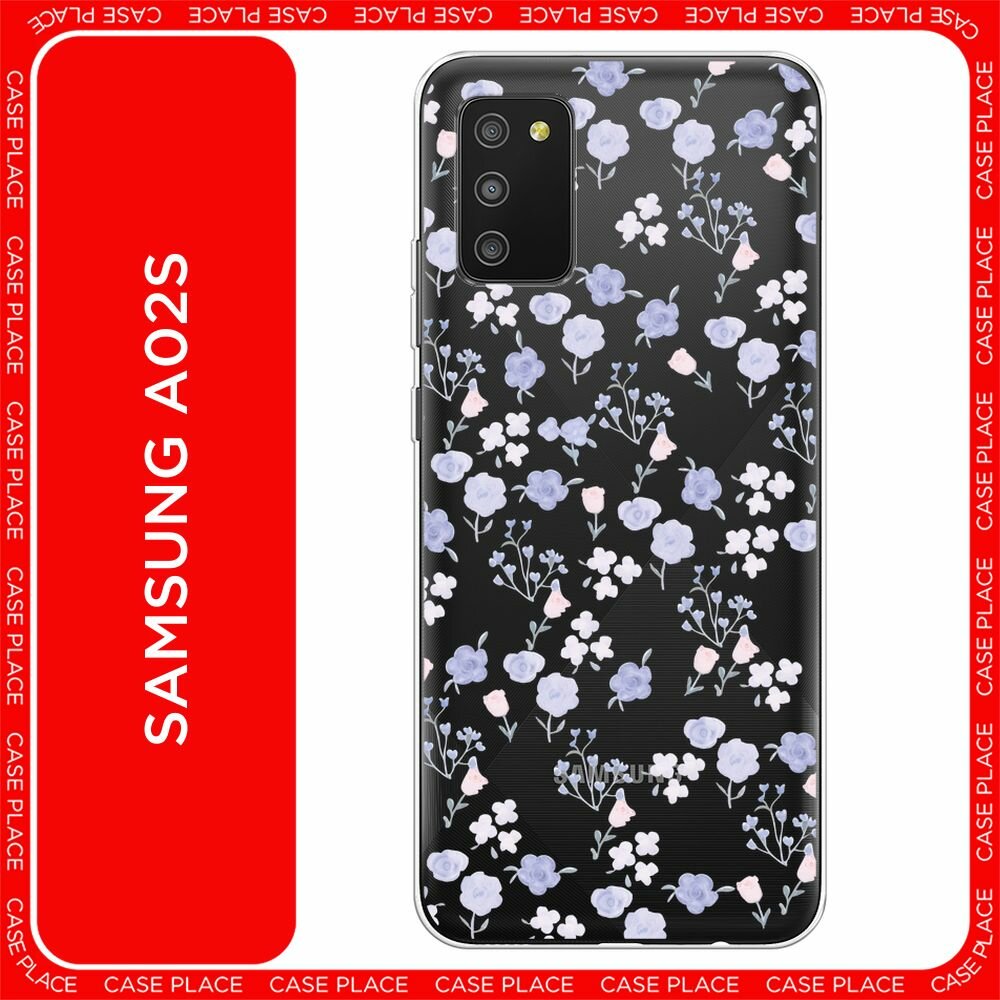 Чехол на Samsung Galaxy A02s / Самсунг Галакси A02s с принтом "Сиреневые розы паттерн", прозрачный