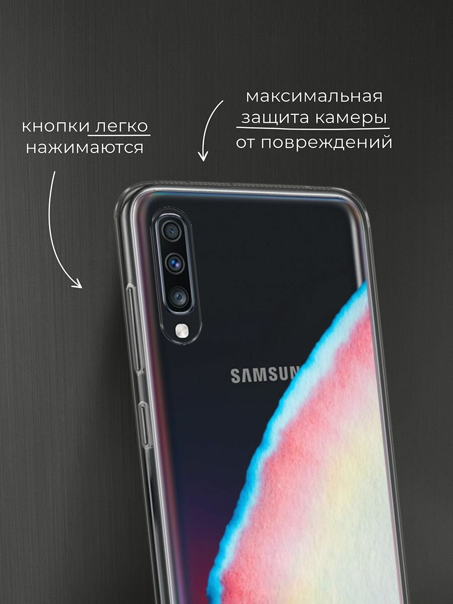 Чехол на Samsung Galaxy A70 / Самсунг Галакси А70 с принтом Слияние красок, прозрачный — фото 1