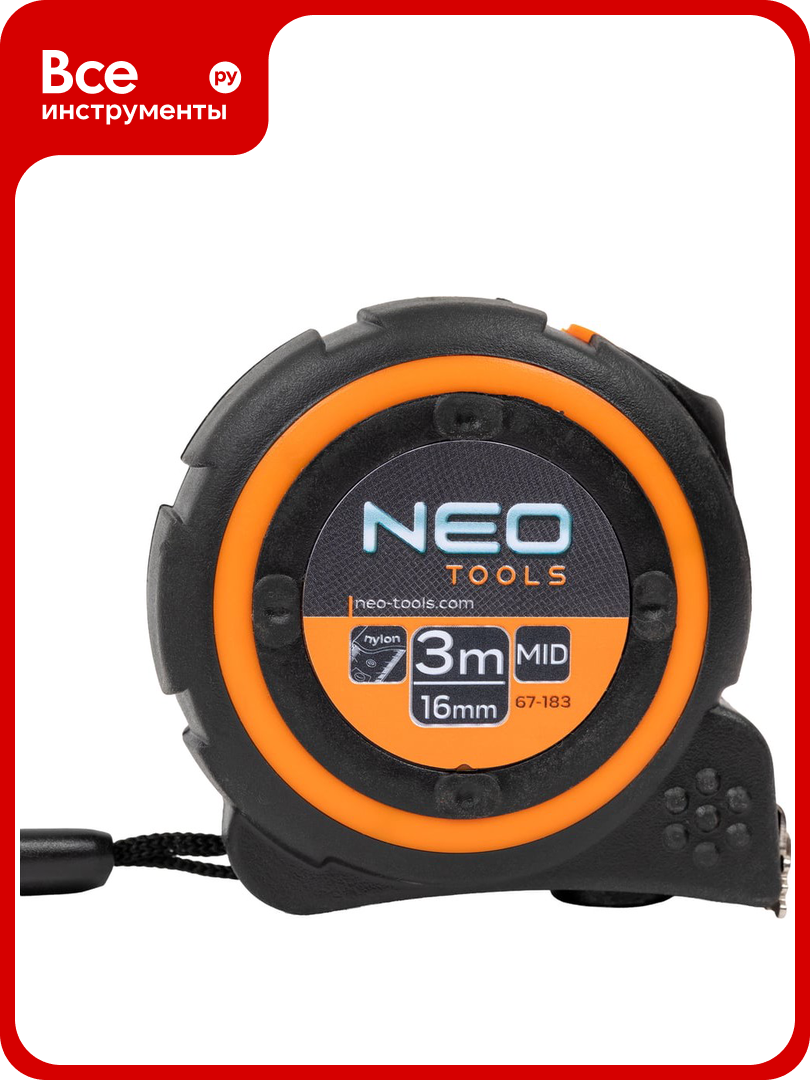 Рулетка NEO Tools двухкомпонентный корпус, 3, стальная лента 3 м x 19 мм магнит 67-183, легко, удерживается