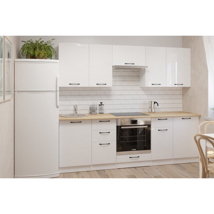 Кухонный гарнитур прямой «Жасмин Базис», 2400 мм, цвет белый/бежевый