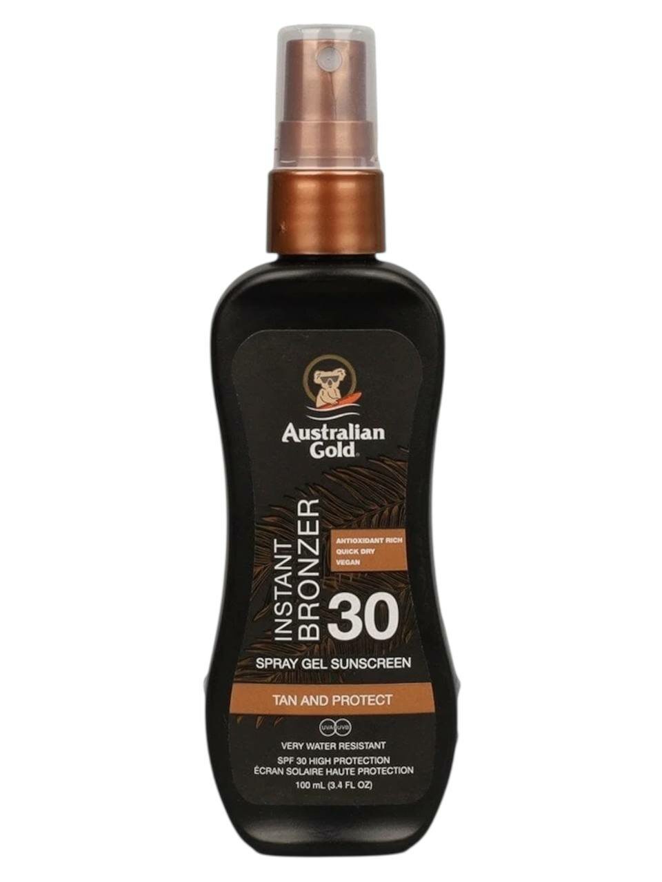 Спрей-гель Australian Gold Instant Bronzer, SPF 30, без парабенов и спирта, 100мл