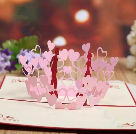 Открытка "I LOVE YOU" XUANGOUXGCN Розовый, Pink 3D lovers