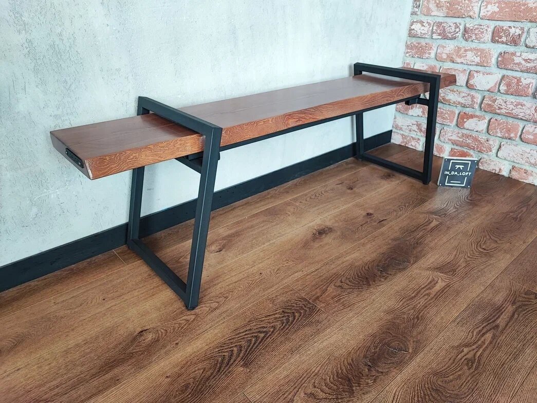 Скамья садовая из массива дерева и металла в стиле лофт бренда IN_DA_LOFT 36*145*43 (В) см
