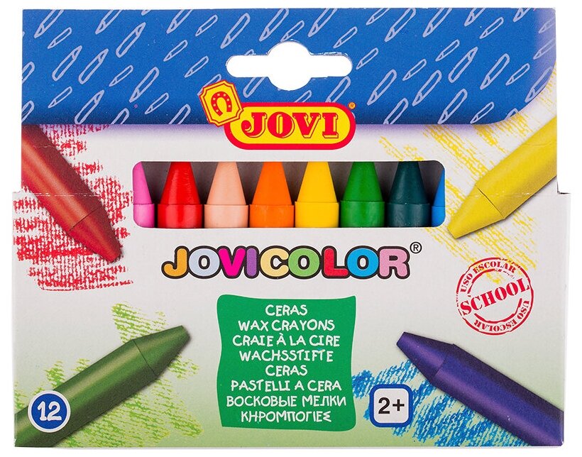 Мелки восковые JOVI, 12цв, круглые, картон, европодвес