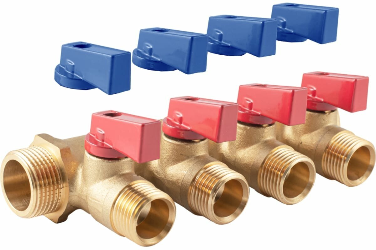 PROFACTOR Коллектор с шаровыми кранами в/н 3/4" х 4 вых 1/2"нар PF MV 264.4