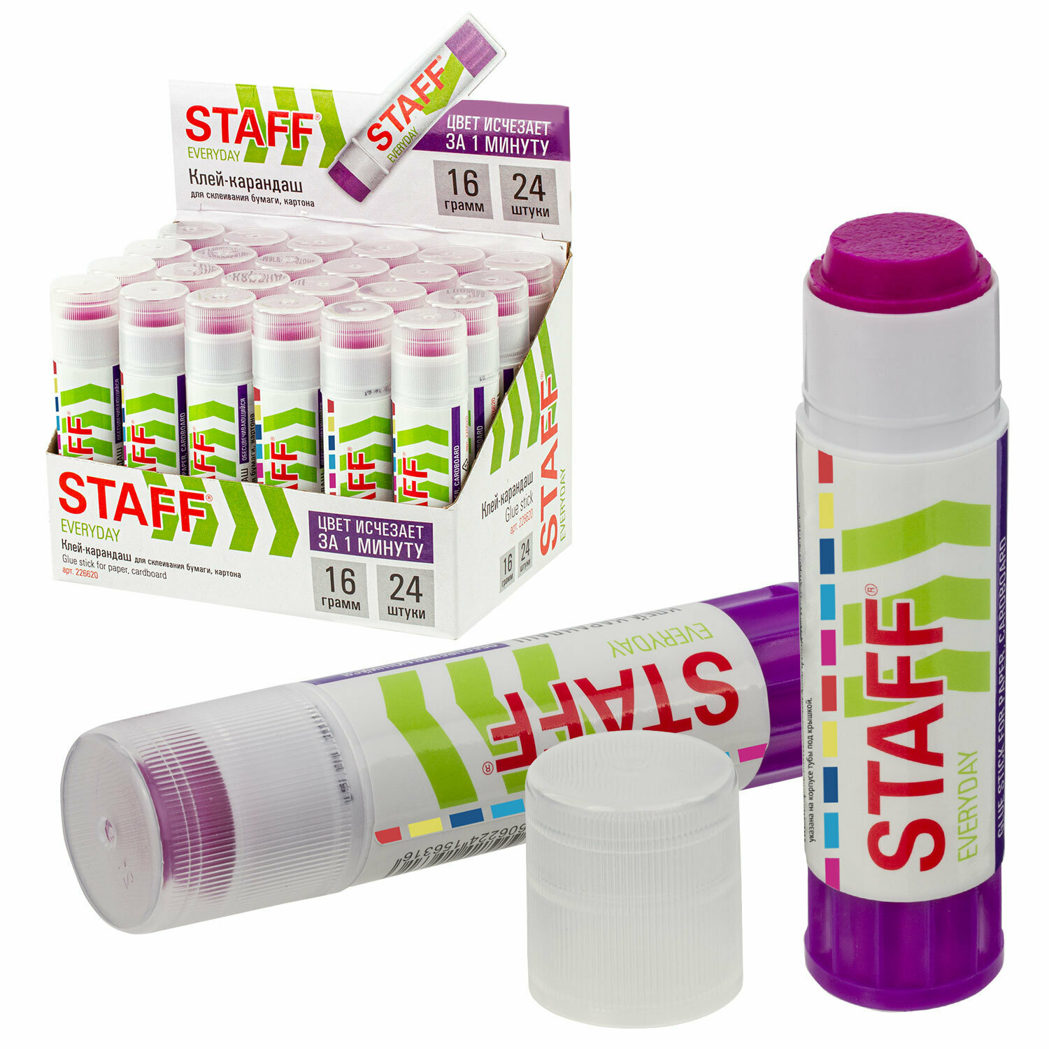 Клей-карандаш STAFF EVERYDAY, 16 г, обесцвечивающийся после высыхания, 226620 (цена только за 1 шт.)